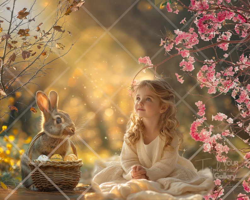 Easter Bunny Garden, Spring Digital Backdrop, Photography Background, Photoshop Composite ...