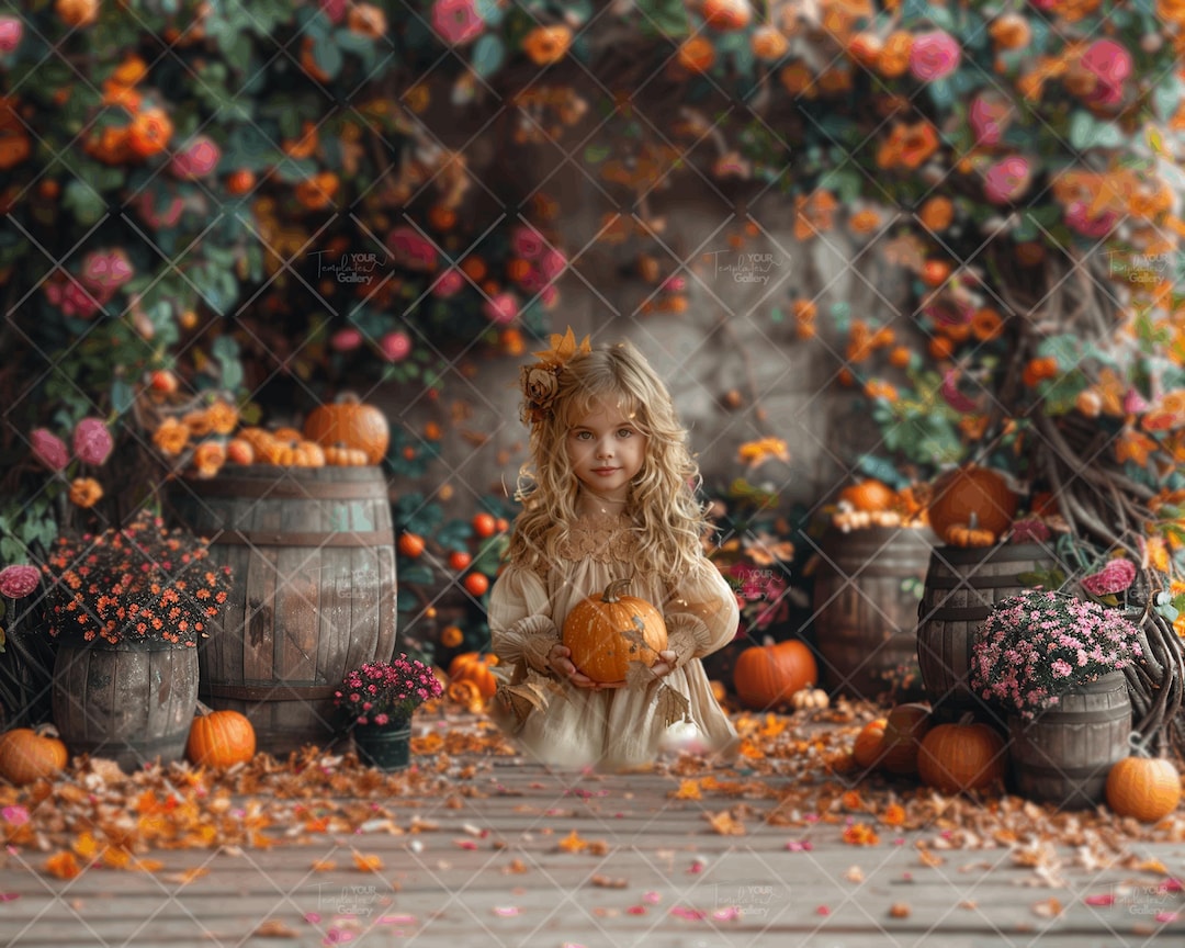 Fall Digital Background Composite, Fall Photoshop Overlay, Pumpkin Digital Backdrop, Instant ...