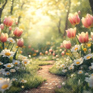 Spring Digital Backdrop, Easter Blooms Meadow, Nature Photoshoot, Floral Outdoor Portrait, Field ...
