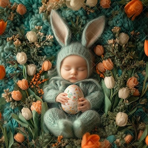 Spring Newborn Digital Background, Easter Face Insert Photo, Easter ...