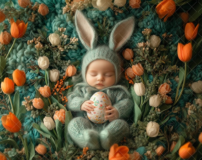 Spring Newborn Digital Background, Easter Face Insert Photo, Easter ...