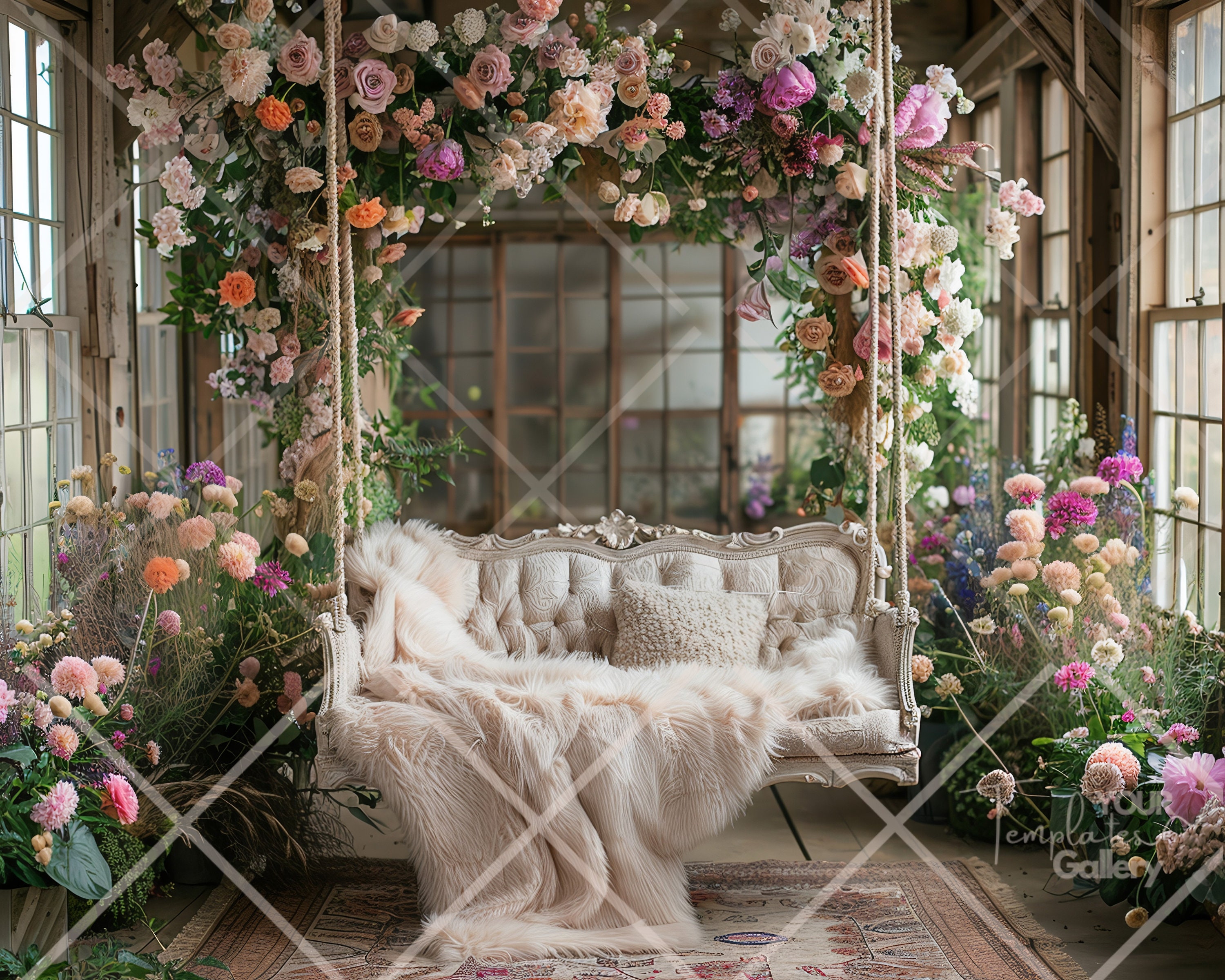 5 Flowering Studio Swings, Spring Digital Background, Baby Girl ...