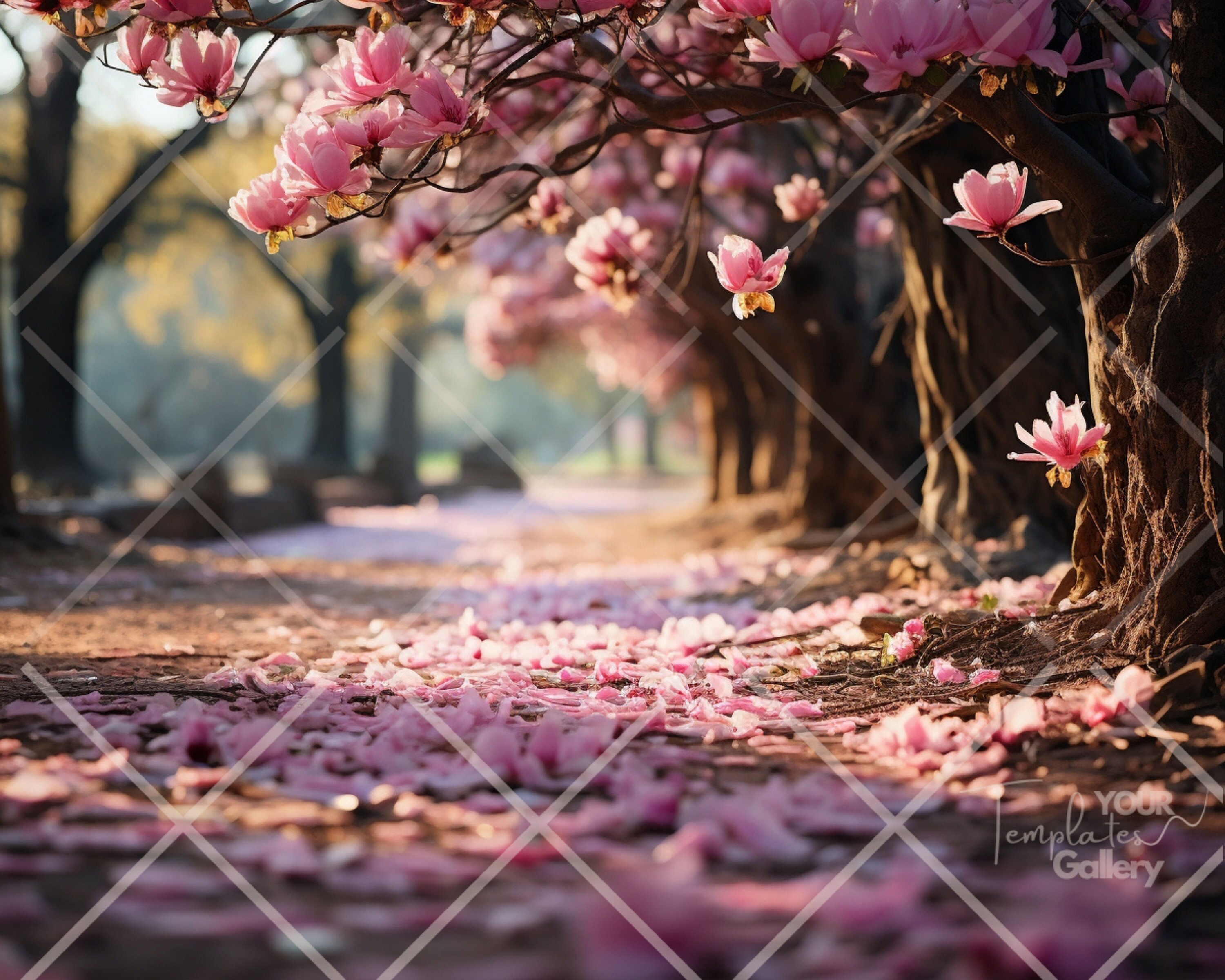 5 Spring Cherry Tree, Pathway Background, Pink Blooms, Fine Art ...