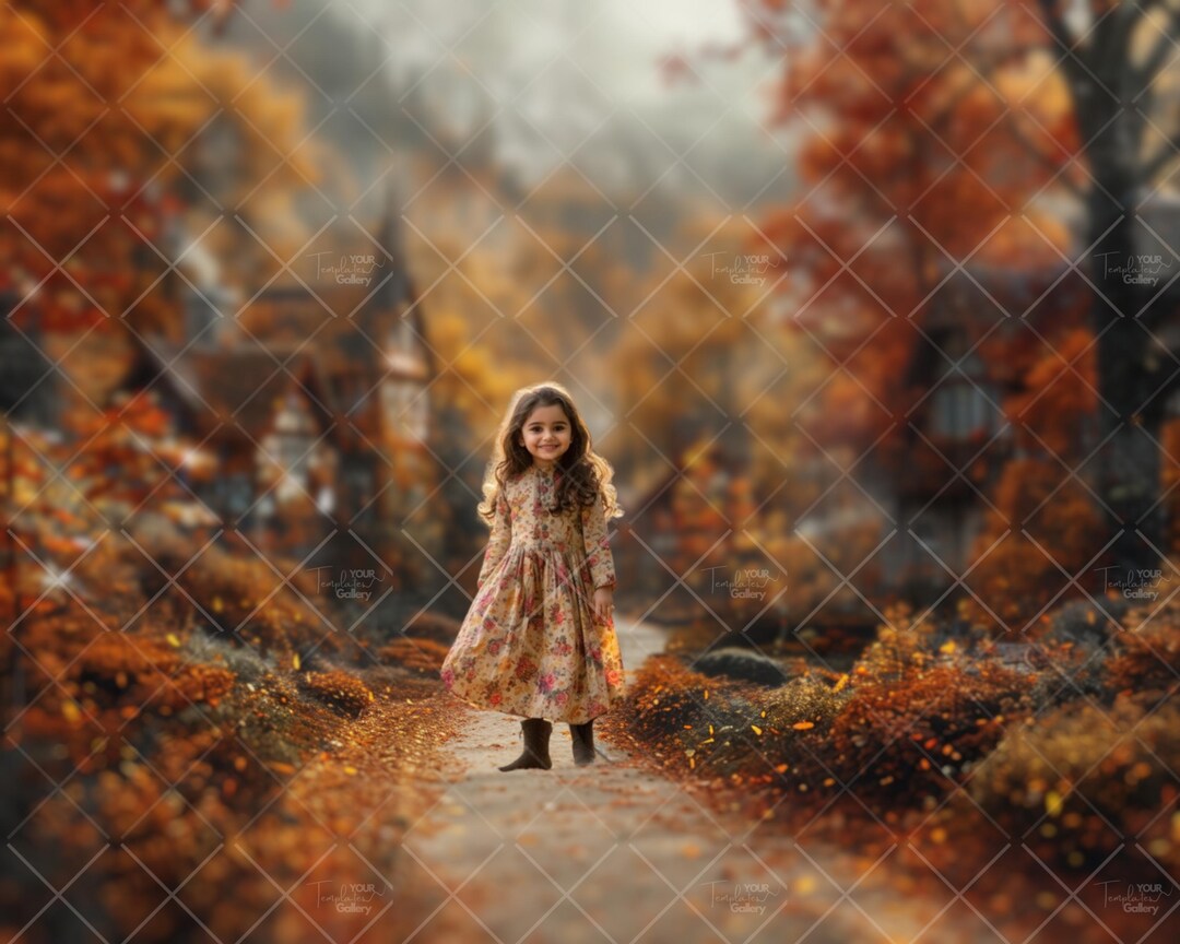 Fall Digital Backdrop, Photography Village Road, Autumn Background ...