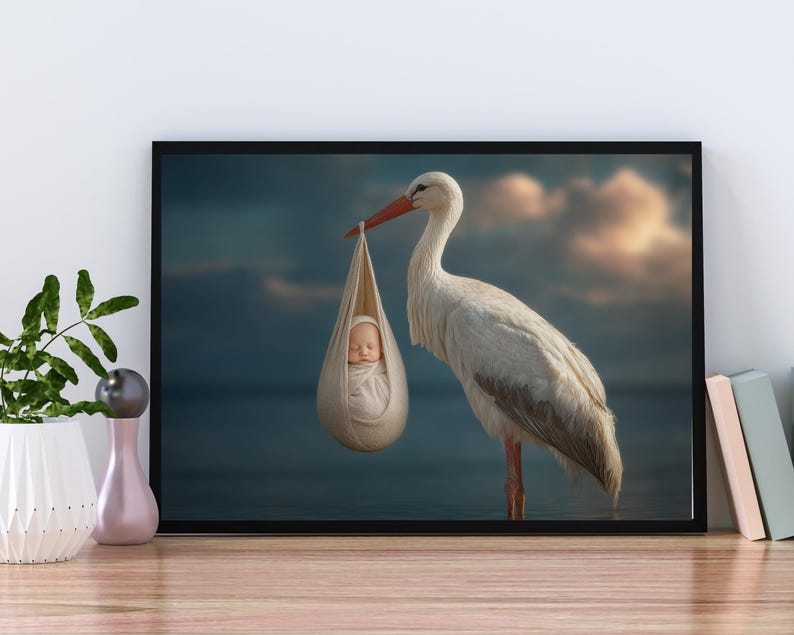 Stork Baby Delivery Digital Backdrop, Newborn Photography Prop (JPG ...