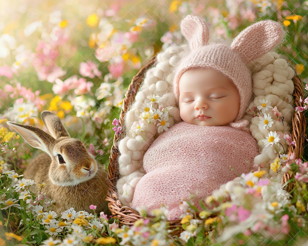 Bunny Face Insert Digital Backdrop, Spring Newborn Photography Template ...
