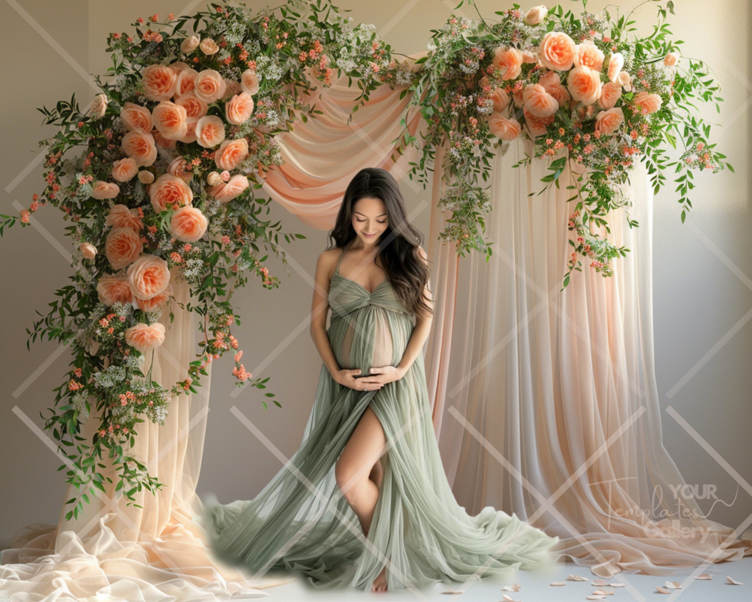 Maternity Backdrop Overlays, Studio Photography Digital, Beige Floral ...