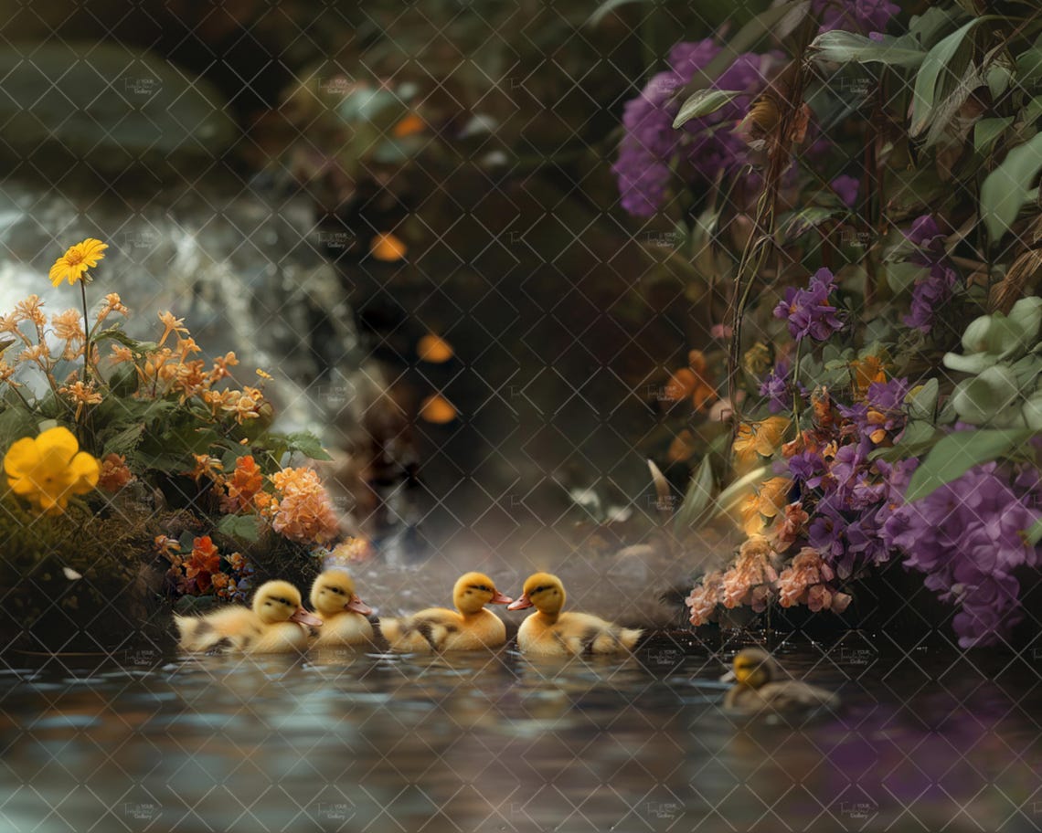 Spring Ducklings Digital Backdrop, Spring Digital Background, Outdoors ...
