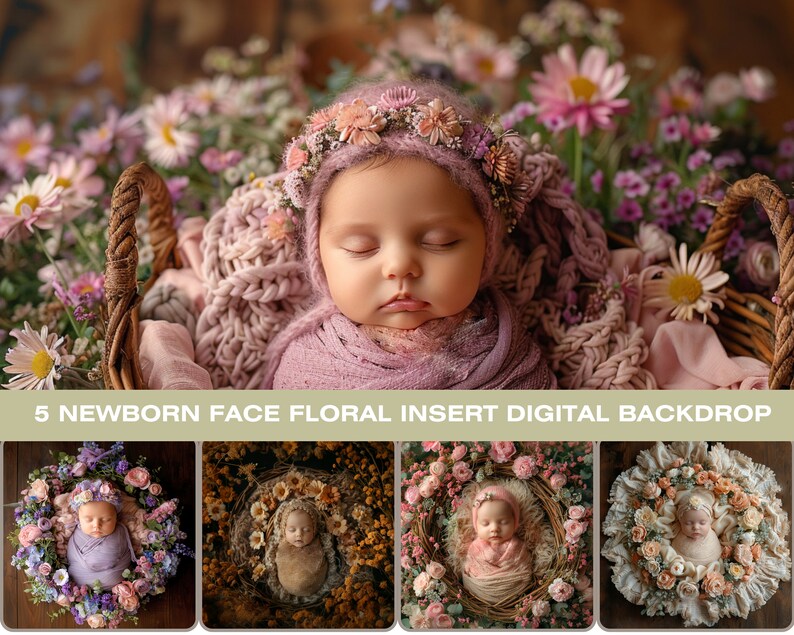 5 Newborn Backdrop Photography Face Insert, Add Face Poppet Prop ...