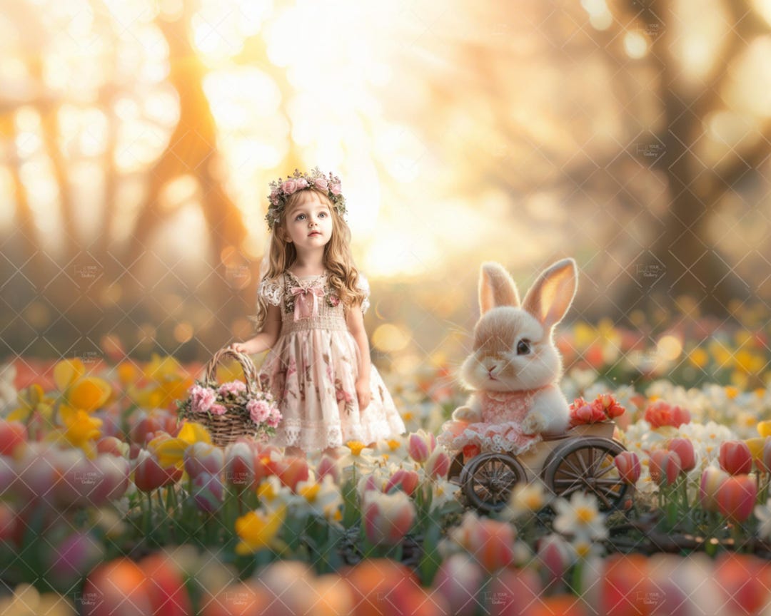 Spring Easter Rabbit, Floral Digital Backdrop Composite, Photography ...