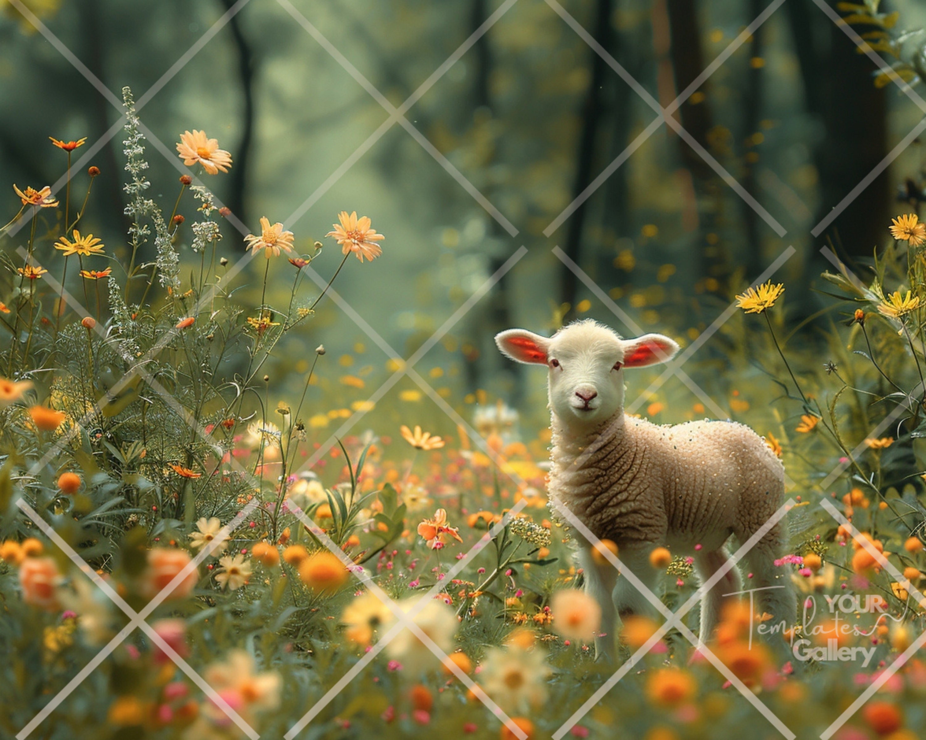 Spring Lamb Backdrop, Wildflower Field, Digital Background, Sheep ...