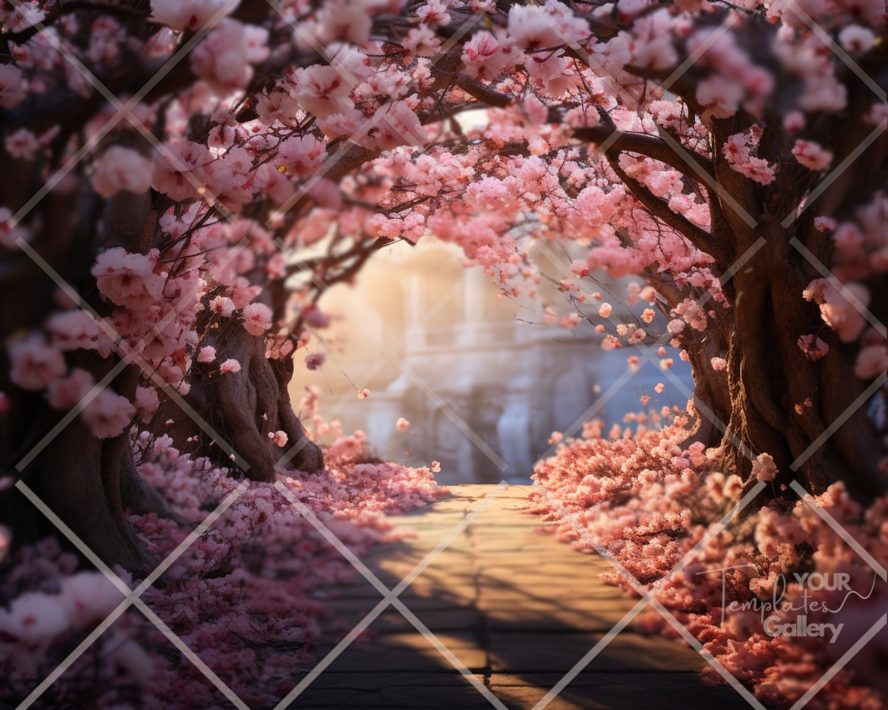 5 Spring Cherry Tree, Pathway Background, Pink Blooms, Fine Art ...