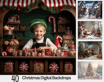 40 Christmas Digital Backdrop Bundle, Xmas Templates for Kids & Family ...