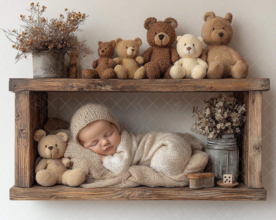 Add Face Poppet Prop, Teddy Newborn Digital Backdrop on the Shelf ...