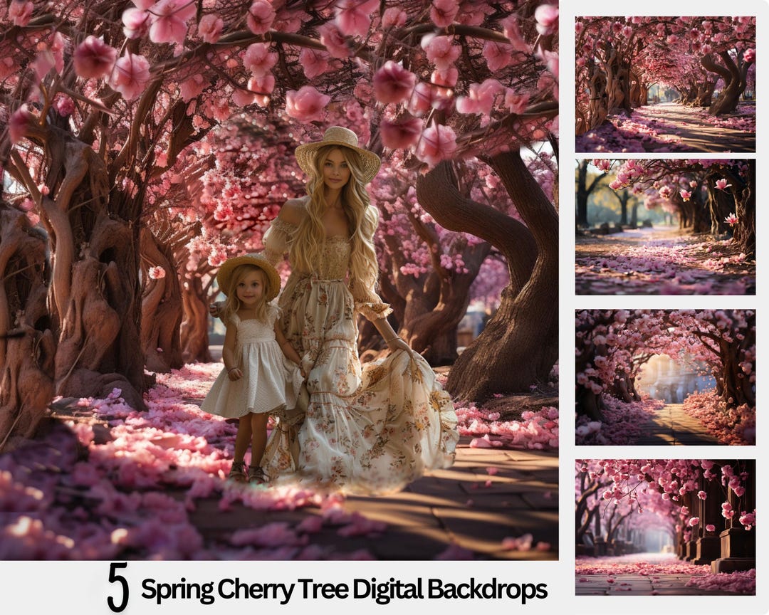 5 Spring Cherry Tree, Pathway Background, Pink Blooms, Fine Art ...