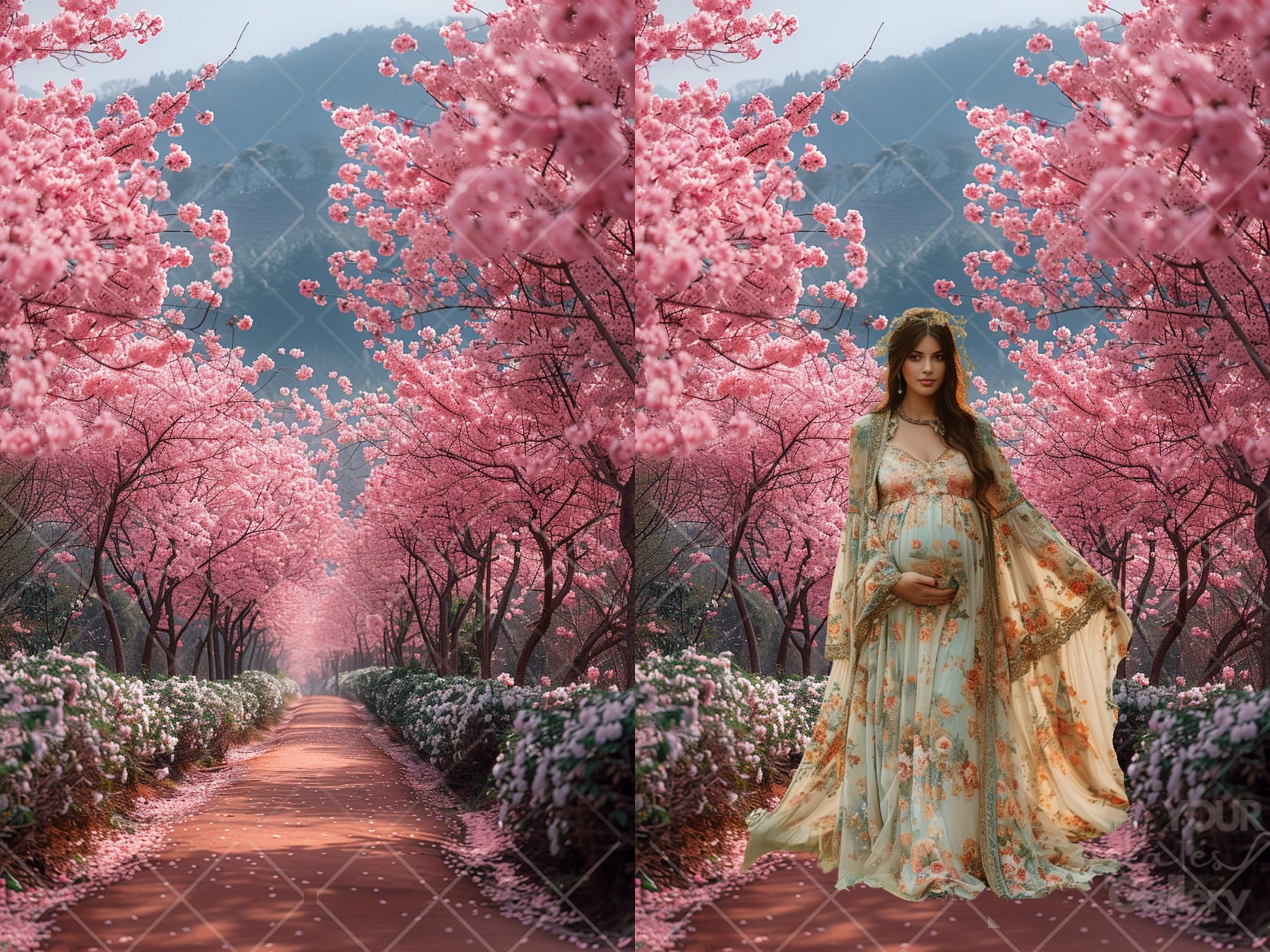 12 Flower Blooming Pathway, Maternity Digital Background, Portrait ...