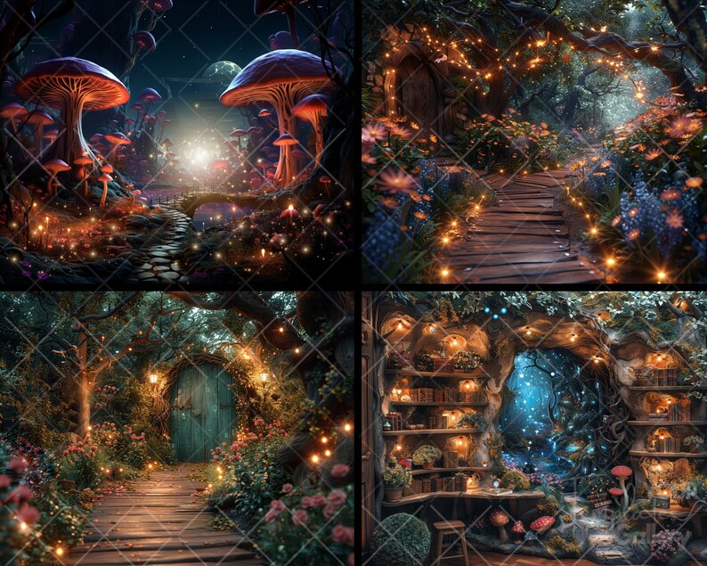 20 Enchanted Fairy Digital Backdrops, Magic Forest Digital Backgrounds ...