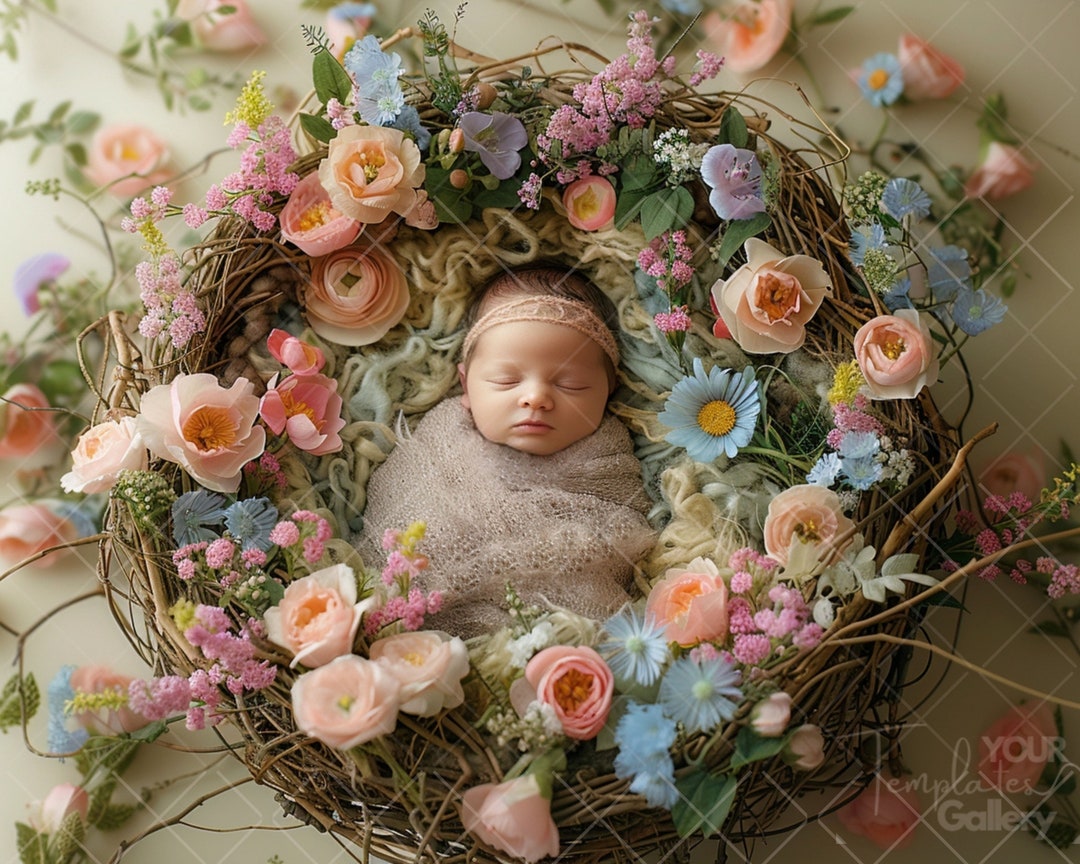 Newborn Digital Backdrop, Face Insert Baby, Floral Background for Girl ...