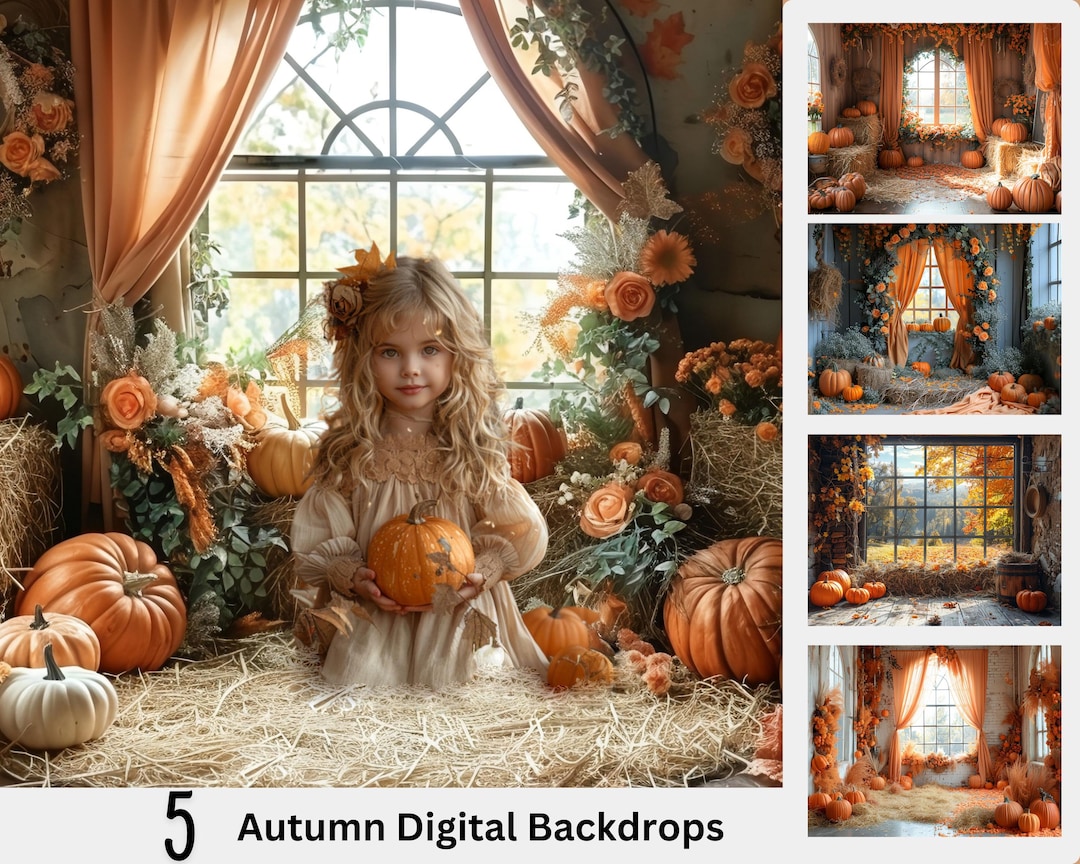 5 Autumn Digital Backdrop Bundle, Fall Digital Background for ...