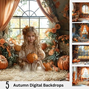 5 Autumn Digital Backdrop Bundle, Fall Digital Background for ...