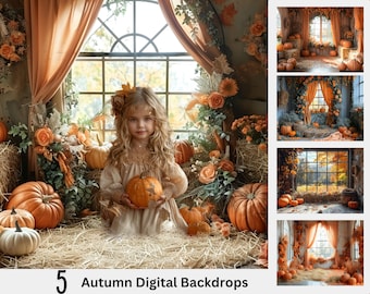 Autumn Digital Background, Orange Pumpkins, Carriage, Fall Digital Backdrop for Photography ...