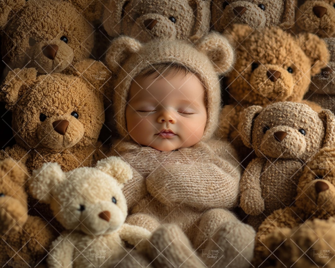 Teddy Newborn Digital Backdrop, Add Face Poppet Prop, Photography Face ...
