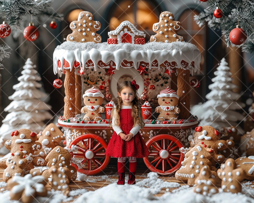 Christmas Gingerbread Cart Digital Background, Holiday Photoshop ...