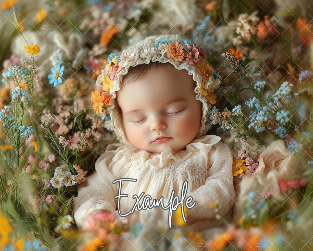 Spring Newborn Digital Backdrop, Baby Girl Face Insert, Newborn Photo ...