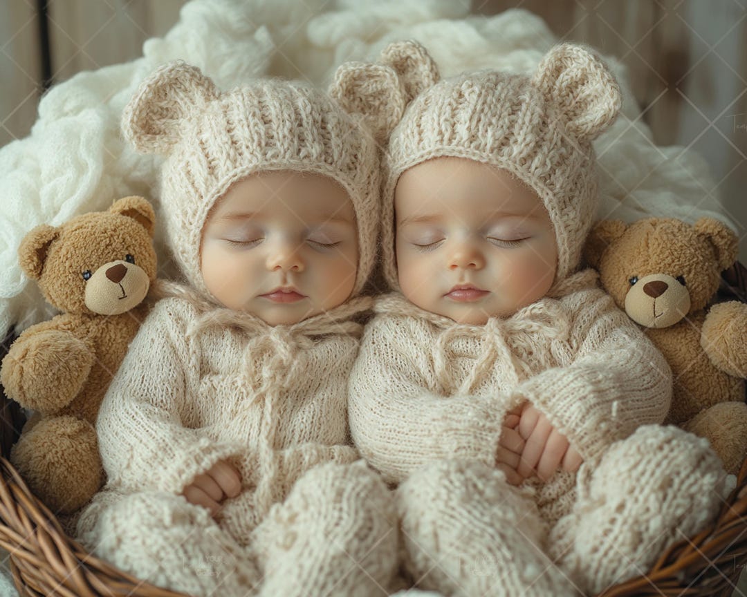 Teddy Bear Digital Backdrop for Newborn Twins, Photography Face Insert ...