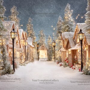 White Christmas Village Digital Backdrop, Winter Wonderland Snow Scene ...