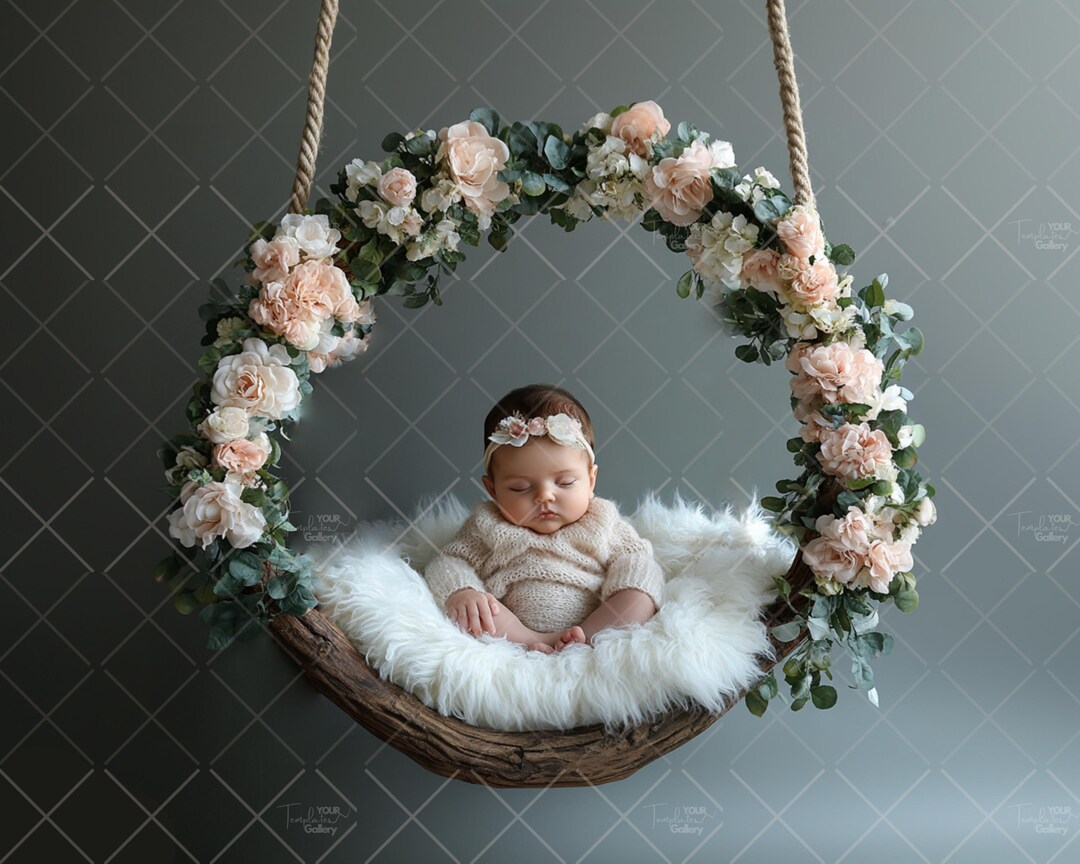 Floral Swing for Newborn Digital Photography, Soft Beige Flowers Spring ...