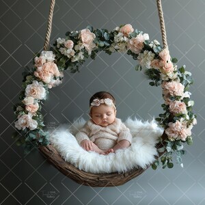 Floral Swing for Newborn Digital Photography, Soft Beige Flowers Spring ...
