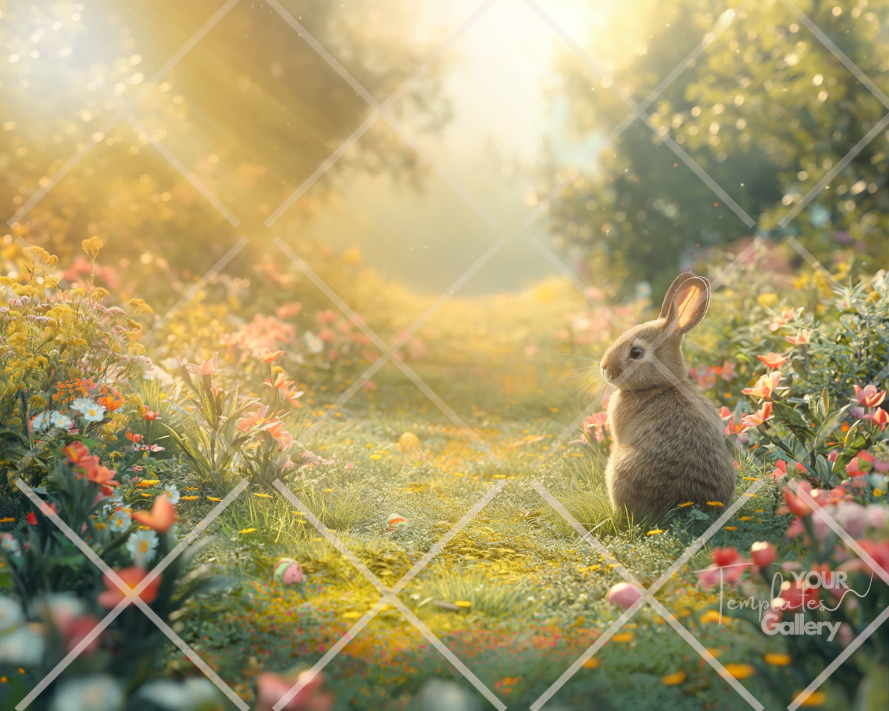 Spring Digital Backdrop, Easter Digital Background, Easter Bunny Garden, Spring Blooms, Easter ...