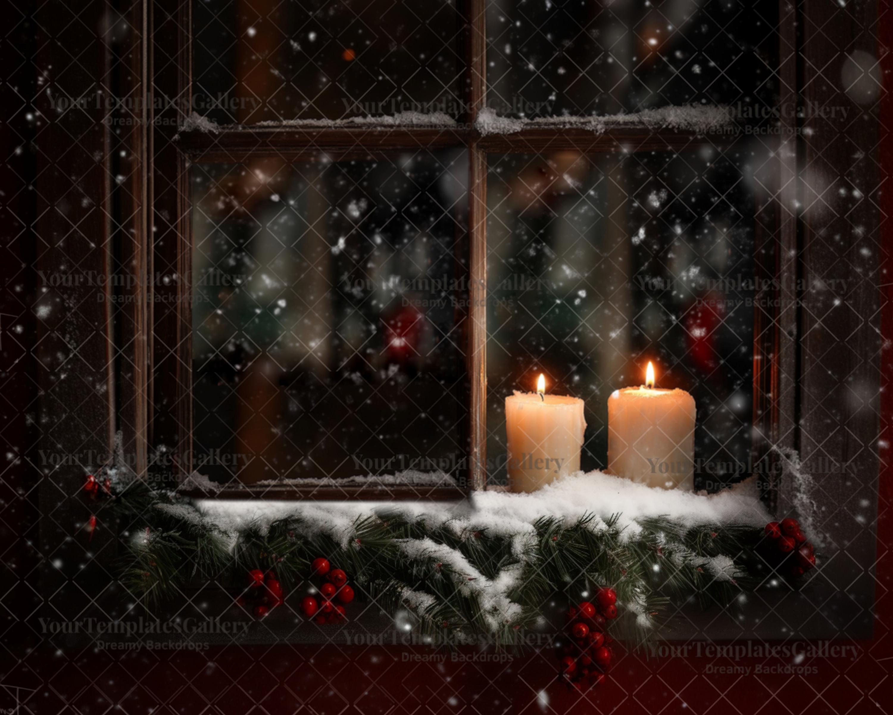 Vintage Christmas Window Digital Backdrop, Holiday Background for ...