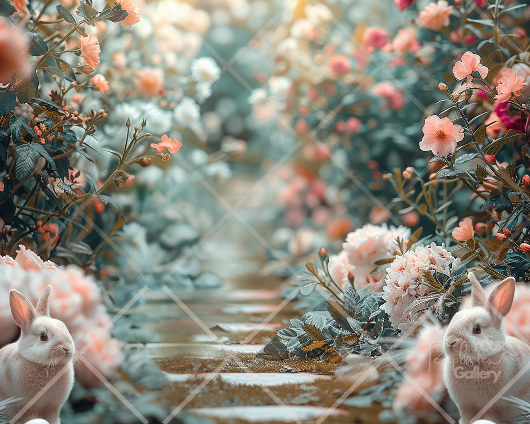 Bunny Wildflower Digital Backdrop, Spring Blooms, Portrait Photography ...