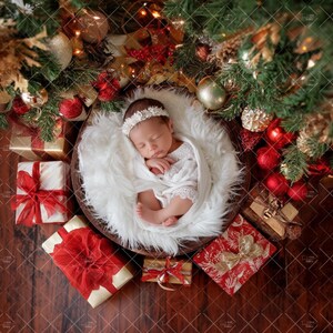 Newborn Christmas Digital Backdrop, Festive Baby Girl and Boy in Basket ...