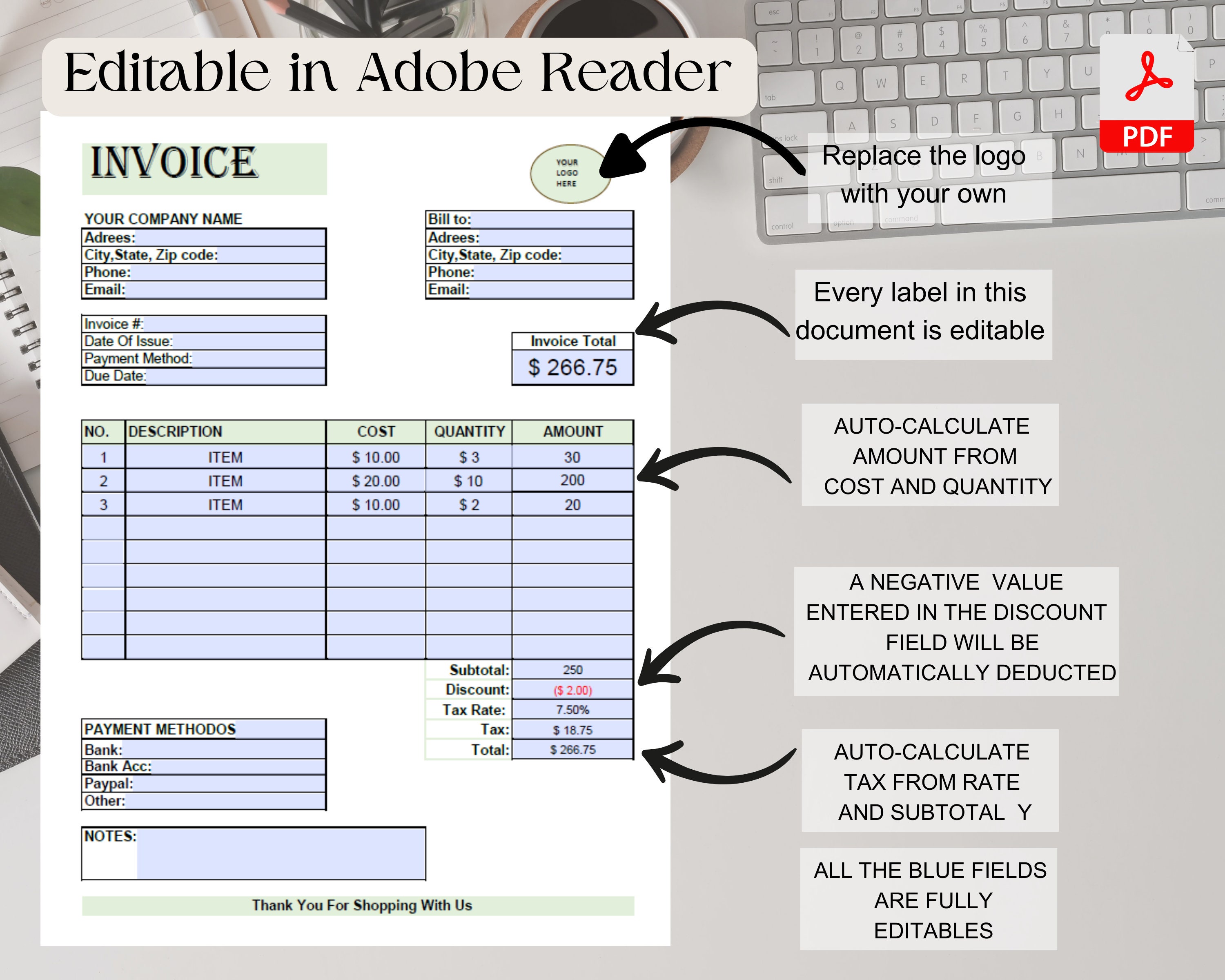 PDF Invoice Template for Small Business Invoice Template - Etsy