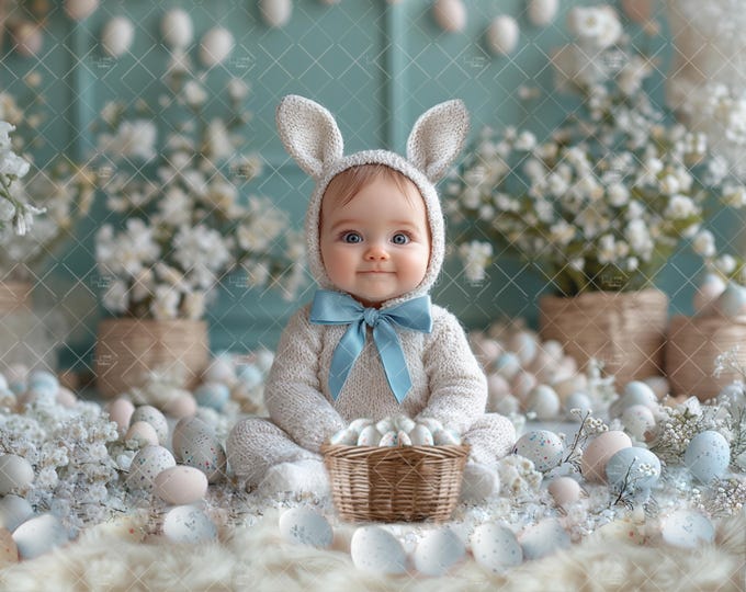 Spring Bunny Background, Easter Newborn Digital Background, Newborn ...