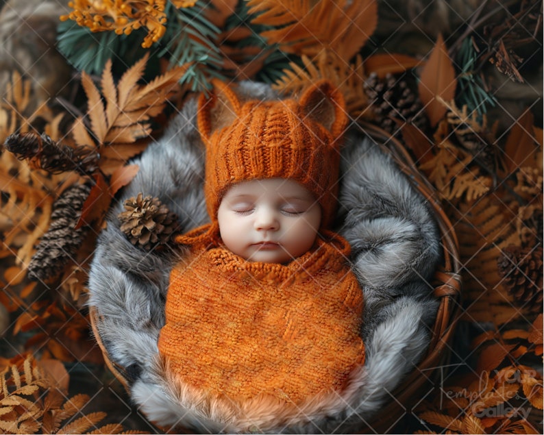 Fox Newborn Digital Backdrop, Baby Add Face, Face Insert Background ...