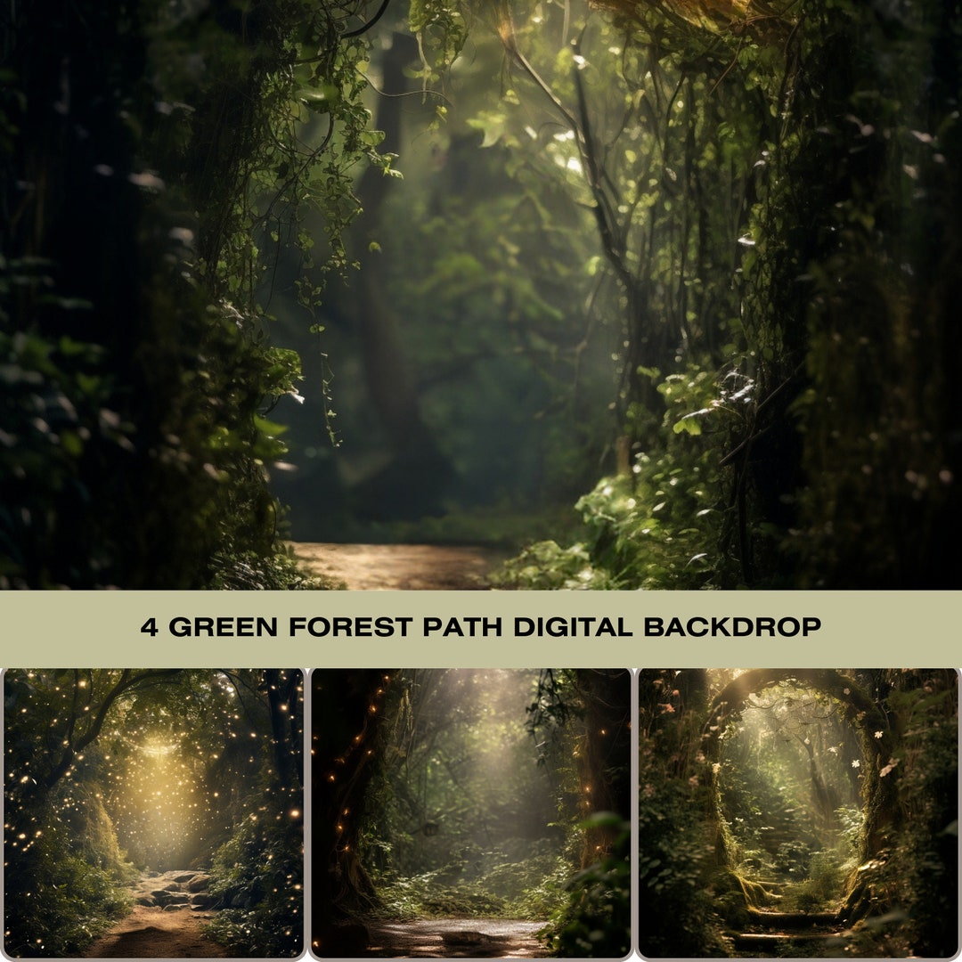4 Beautiful Green Forest Path Digital Background, Summer Forest Digital ...