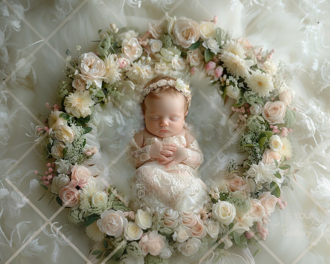 Newborn Digital Backdrop, Baby Girl Pink Cream Flowers, Photoshop ...