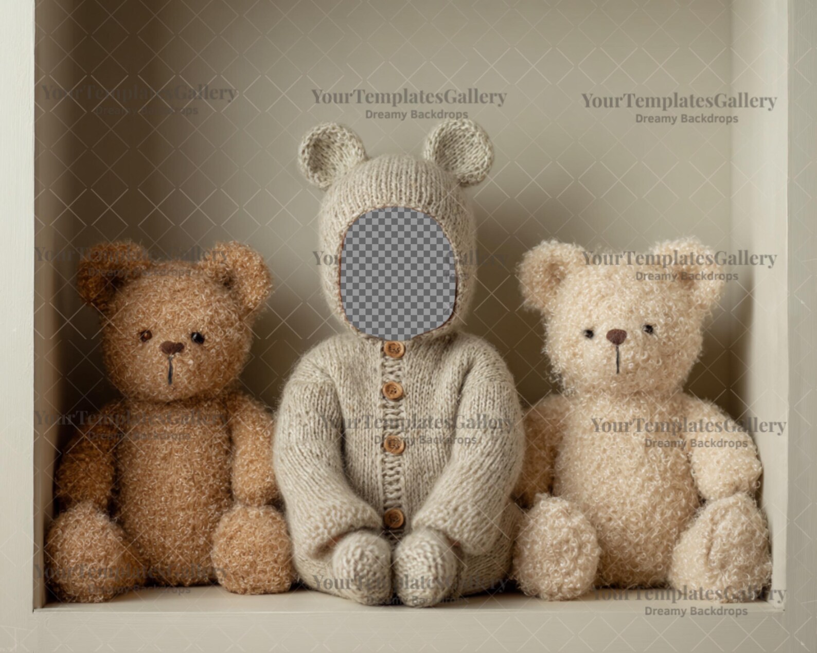 Teddy Newborn Digital Backdrop on the Shelf, Face Insert Poppet Prop ...