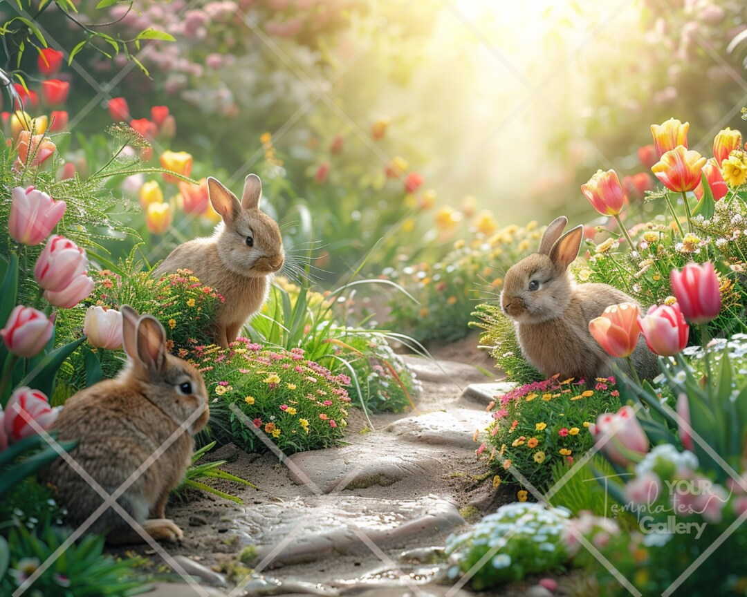 Easter Digital Background Photography, Spring Easter Bunny Backdrop ...