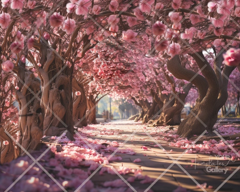 5 Spring Cherry Tree, Pathway Background, Pink Blooms, Fine Art ...