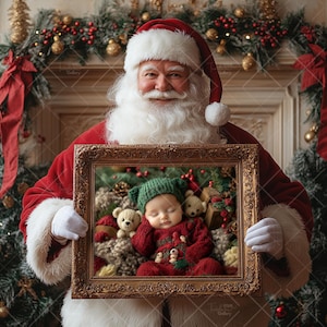 Santa Photo Frame Digital Backdrop, Santa Holding an 'insert-your-own ...