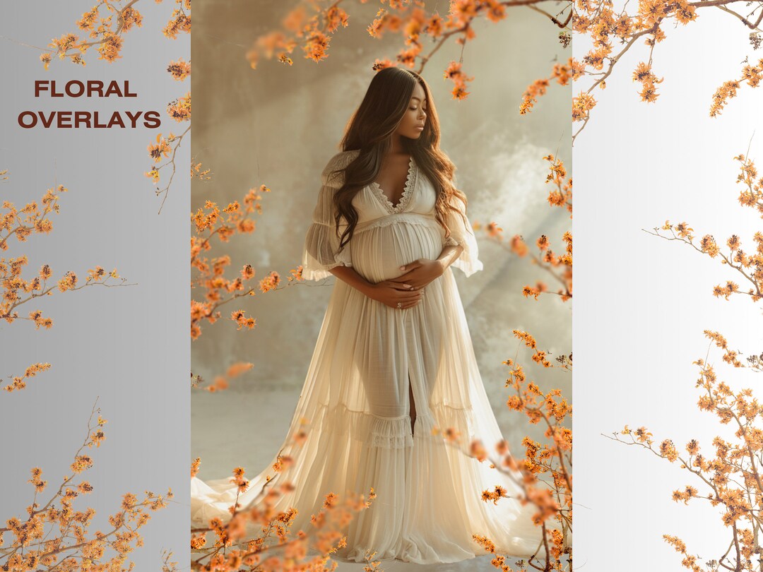 Floral Branch Overlays Backdrop, Yellow Flower PNG Overlays Photoshop ...