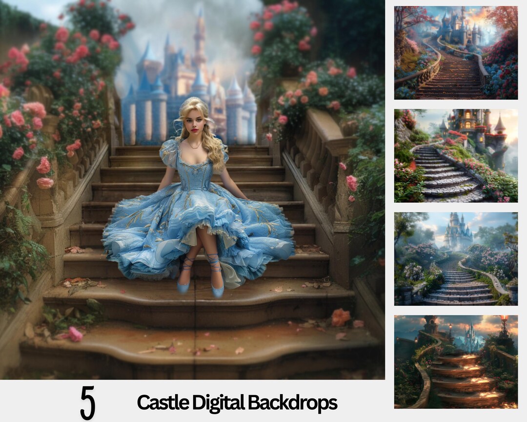 5 Cinderella Digital Backdrops, Magical Castle Background, Princess ...