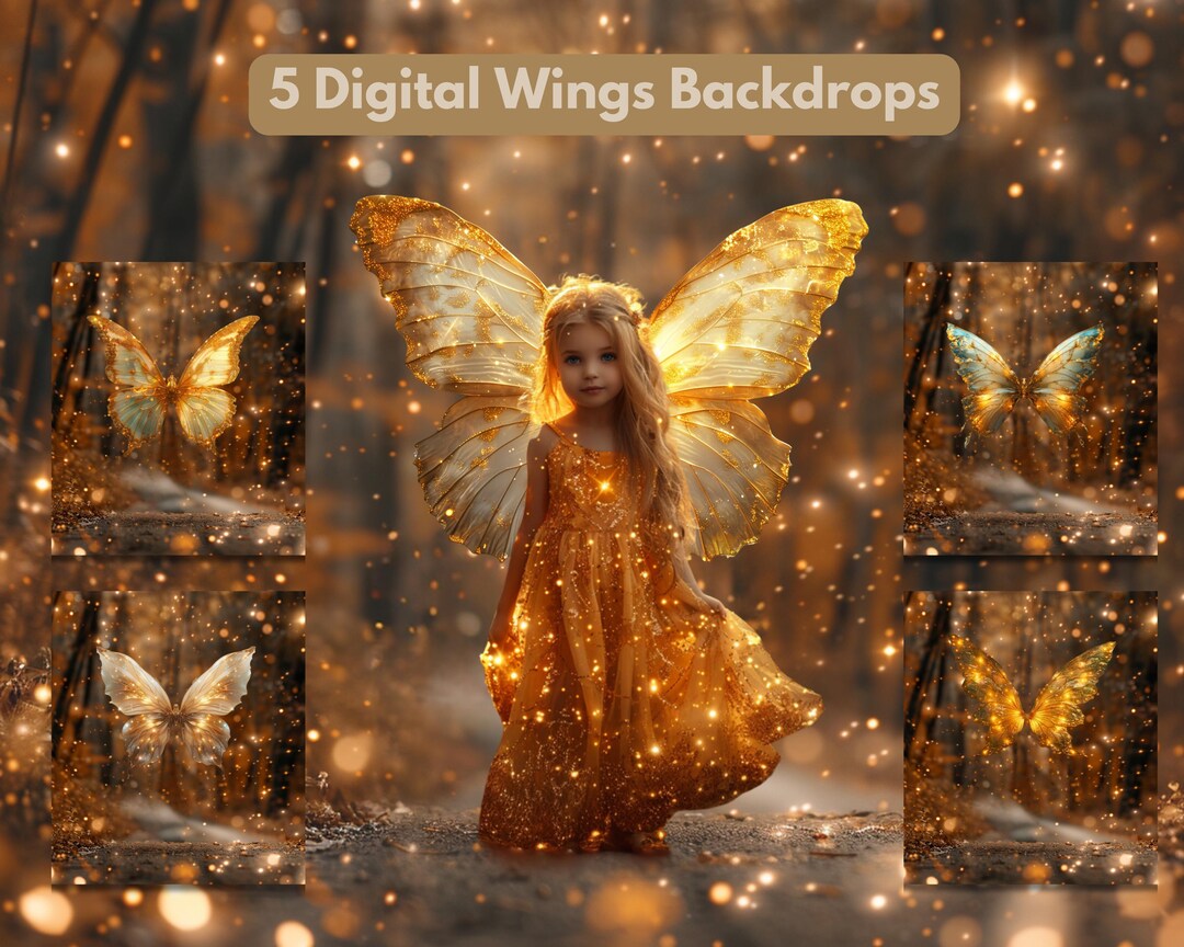 5 Magic Fairy Wings Backdrop, Forest Background, Digital Composite ...