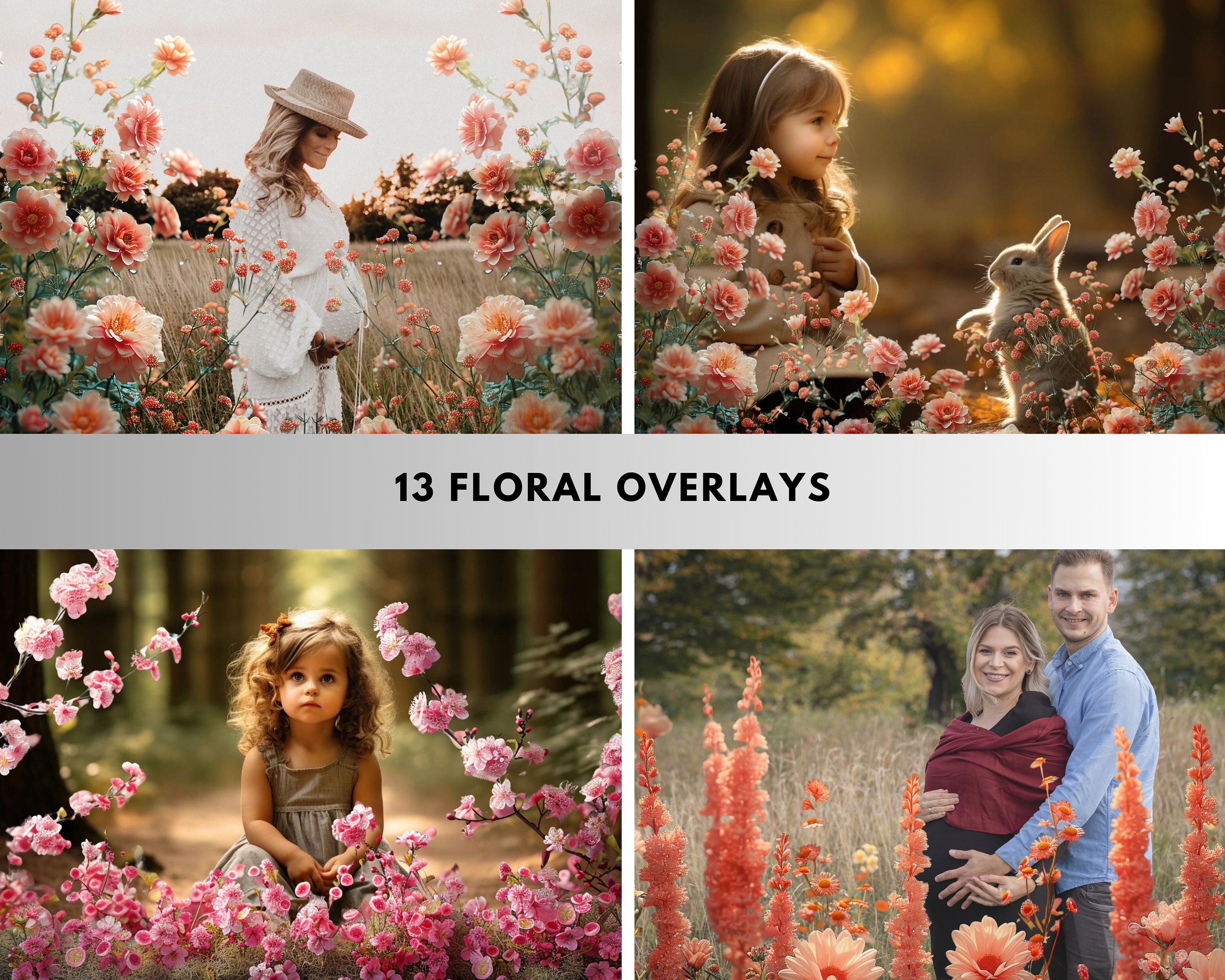 13 Flower Digital Overlays, Overlay Photoshop Composite, Spring Photo ...