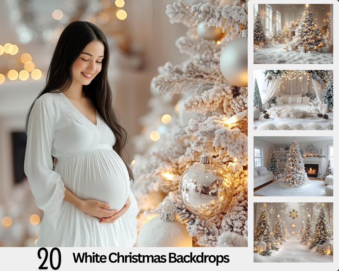 20 White Christmas Digital Backdrop, Maternity Studio Overlays ...